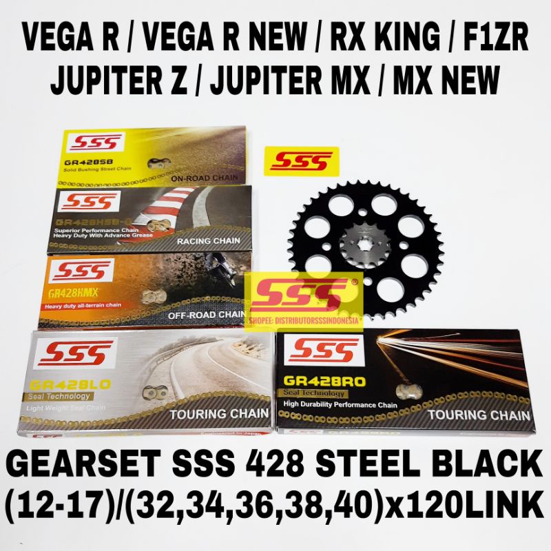 Jual GEARSET / GIRSET SSS 428 STEEL BLACK / STEEL GOLD RX KING JUPITER ...