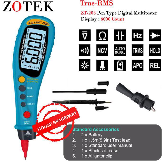 Jual Zotek ZT203 AC DC Pen Type Digital Multitester Avometer Diode NCV ...