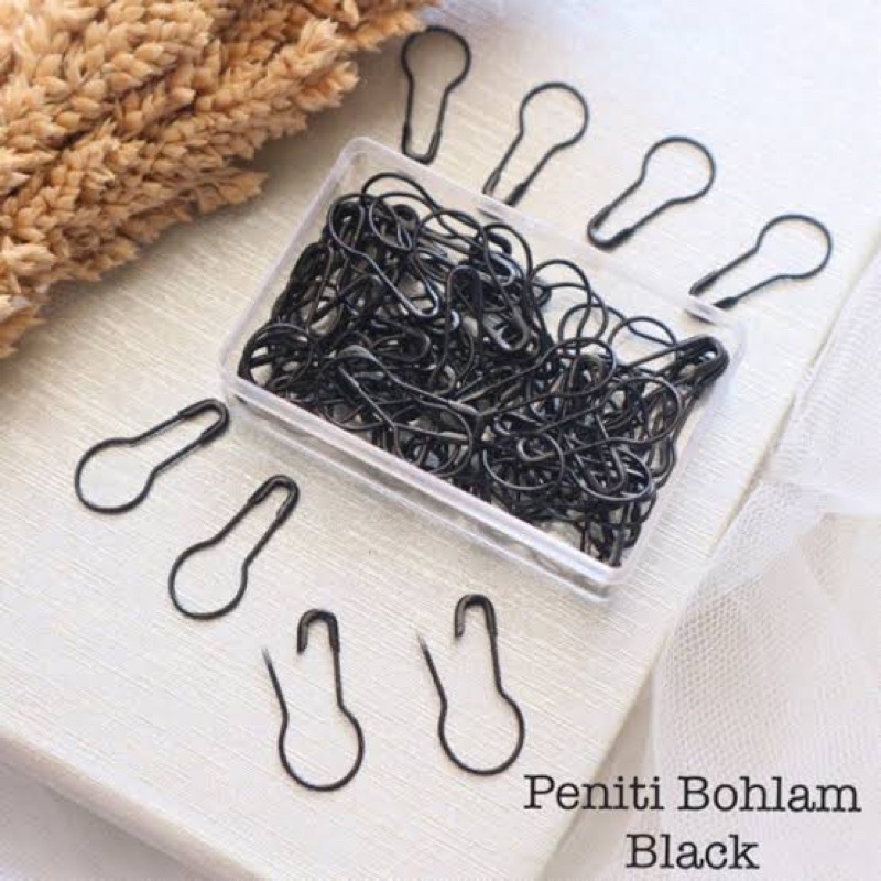 Jual peniti bohlam hitam / gold penity bohlam hijab kuning box peniti ...