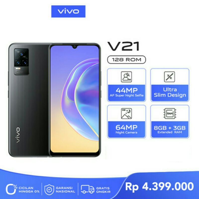 Jual Vivo V21 128GB | 44MP AF Super Night Selfie | Ultra Slim Design | 8GB+3GB Extended RAM ...