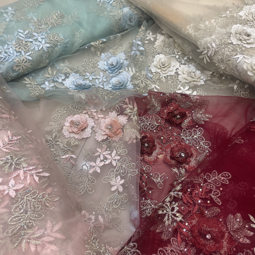 Jual Kain Tulle 3D Bordir / Tulle 3D Bunga Timbul / Tille 3D Premium ...