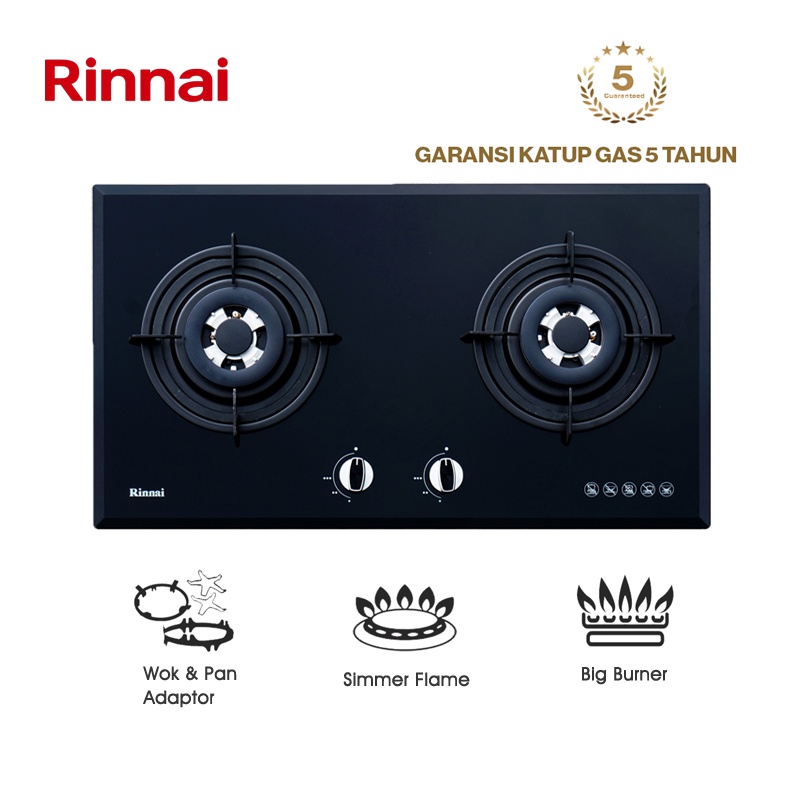 Jual Kompor Gas Tanam Rinnai 2 Tungku RB-772RO (G) Tempered Glass 8mm | Shopee Indonesia