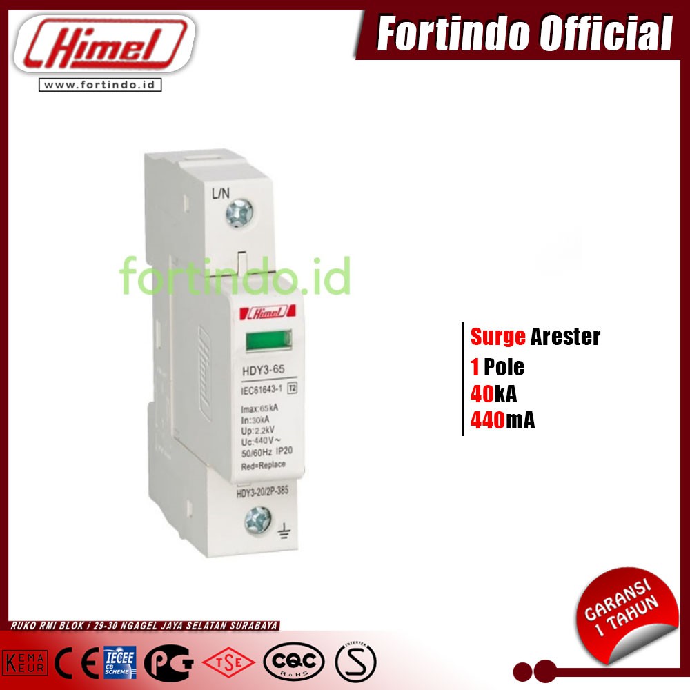 Jual Surge Arester HDY3401440 1P 40kA 440mA Himel Alat Penangkal Petir ...