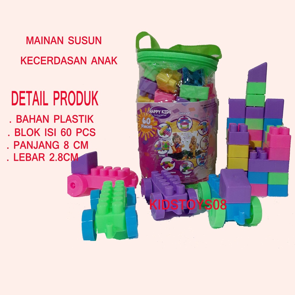 Jual Block Mainan Bongkar Pasang Anak 3 Tahun isi 60 Pcs | Shopee Indonesia