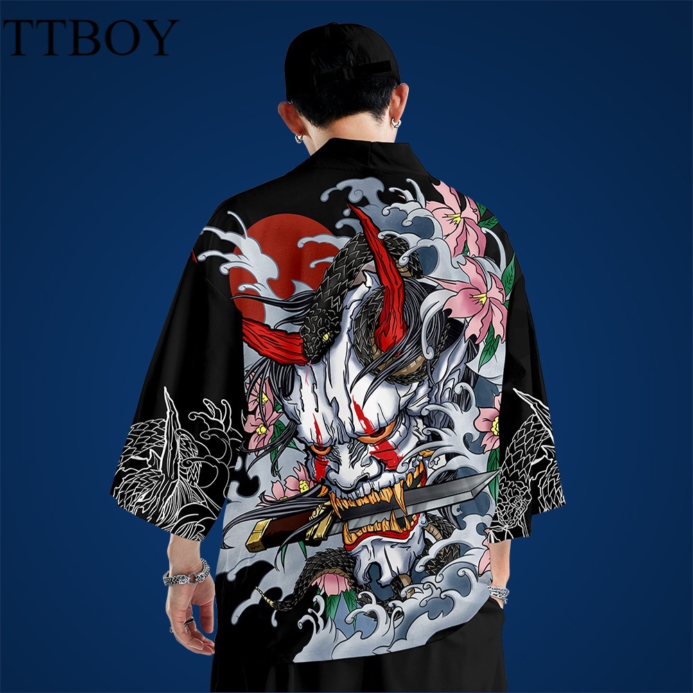 Jual Demon Harajuku Kimono Cosplay Samurai Haori Obi Women Men Cardigan ...