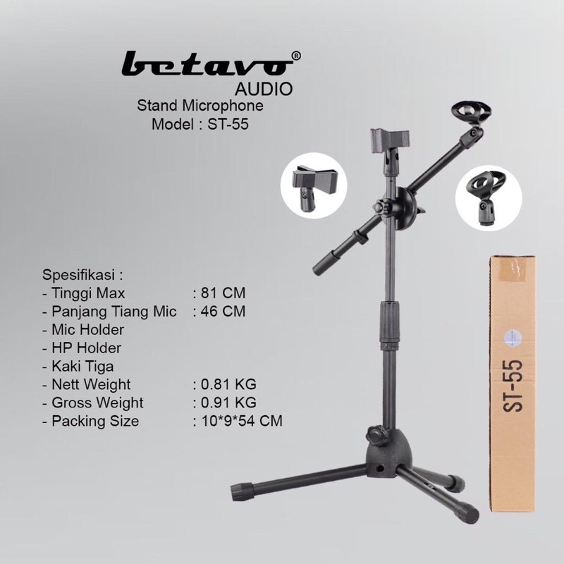 Jual STAND MIC BETAVO ST-55 PROFESSIONAL STAND MICROPHONE | Shopee Indonesia