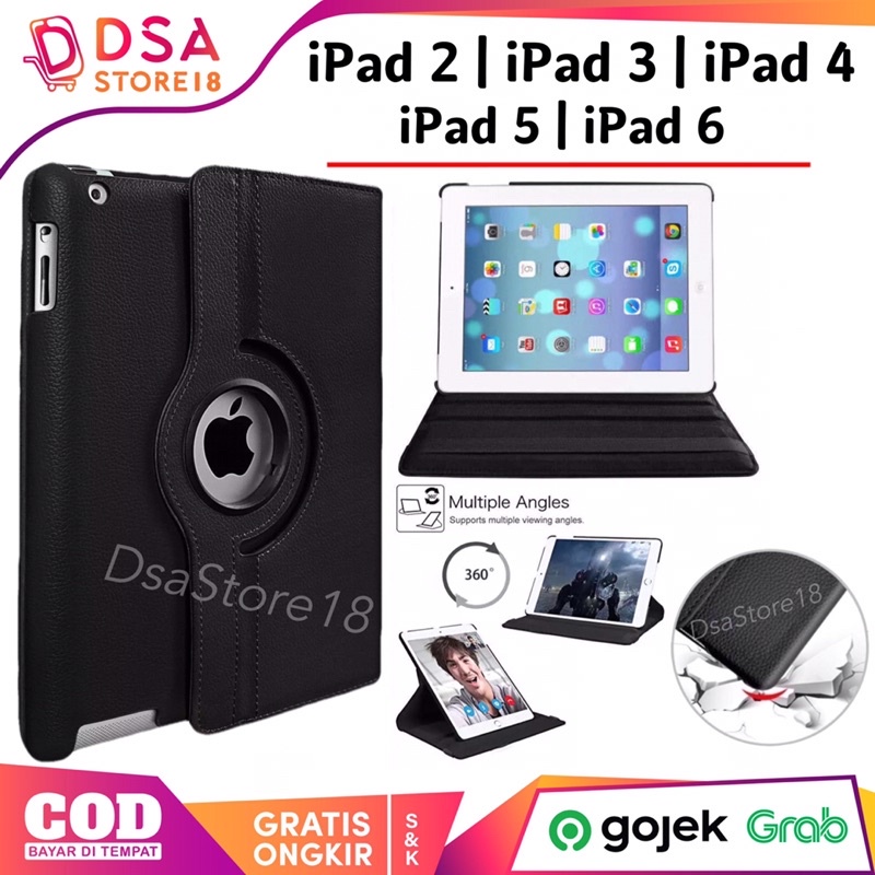 Jual iPad 2 3 4 5 6 Air 1 2 3 4 5 Rotary 360 Full Protection Leather Case Flip Cover Standing ...