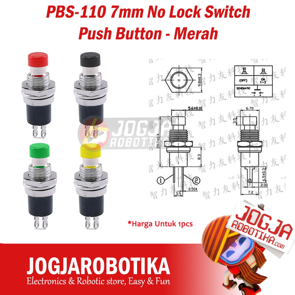 Jual PBS-110 Tombol Momentary Reset Saklar Push On No Lock Switch Bel ...