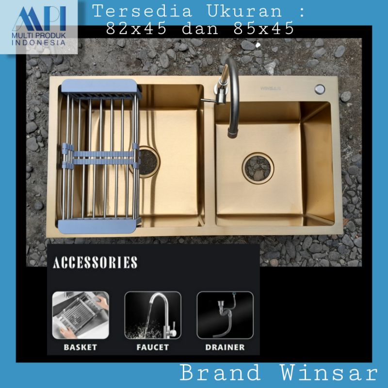 Jual bak cuci piring 2 lubang premium warna gold/emas, kitchen sink ...
