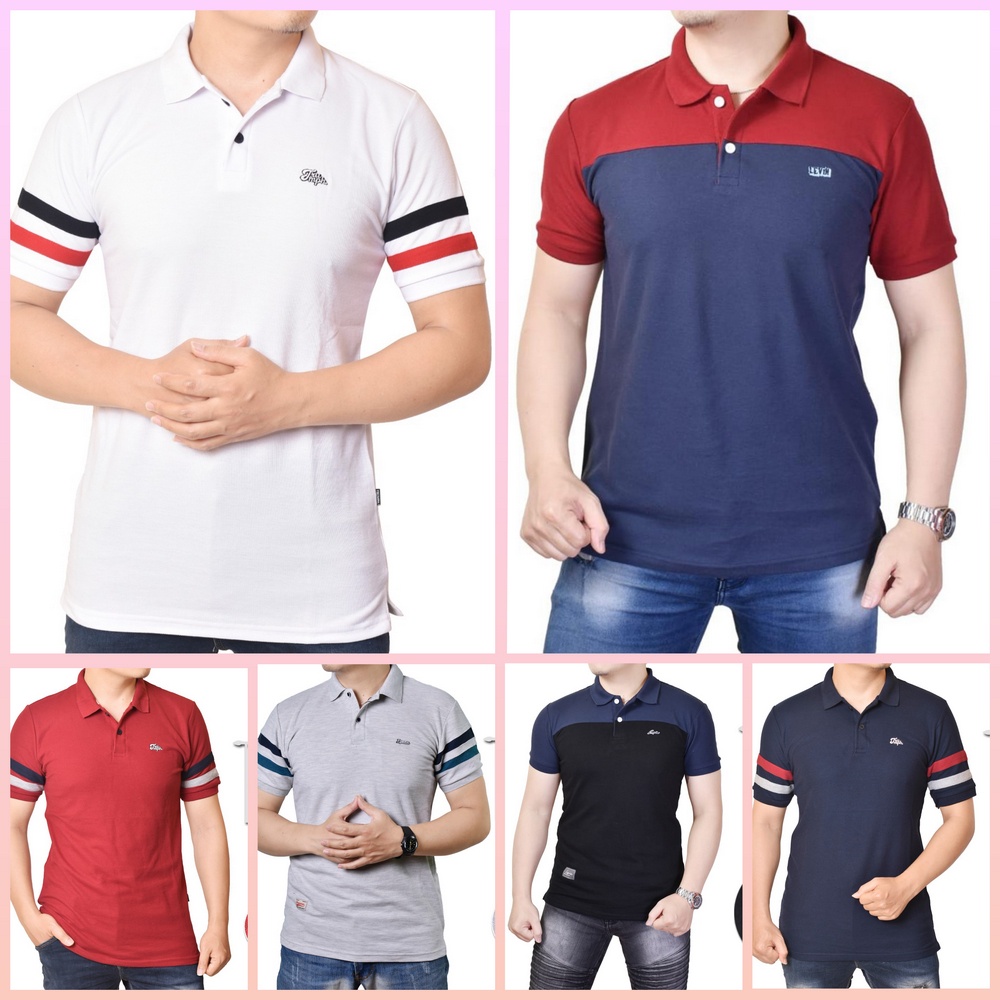 Jual kaos polo polos pria list lengan | Shopee Indonesia