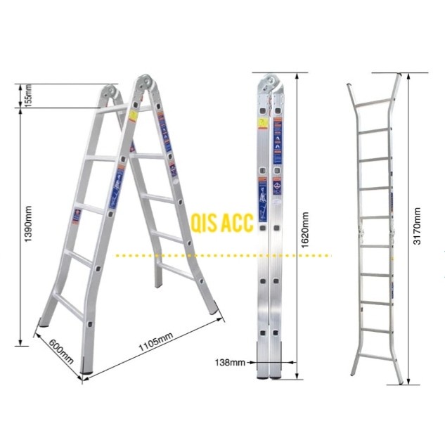 Jual Krisbow Tangga Lipat Aluminium Two Joint 5 Step | Shopee Indonesia