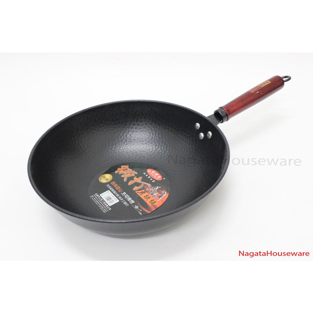 Jual Teflon Panci Wok Pan 32cm Besi Baja Pegangan Kayu XYT-11 Barang ...