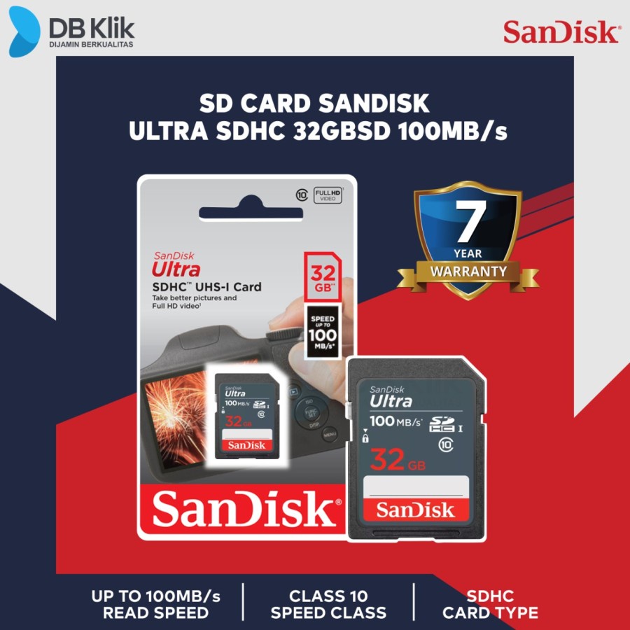 Jual SD Card SanDisk Ultra SDHC 32GB 100MB/s (SDSDUNR-032G-GN3IN) | Shopee Indonesia