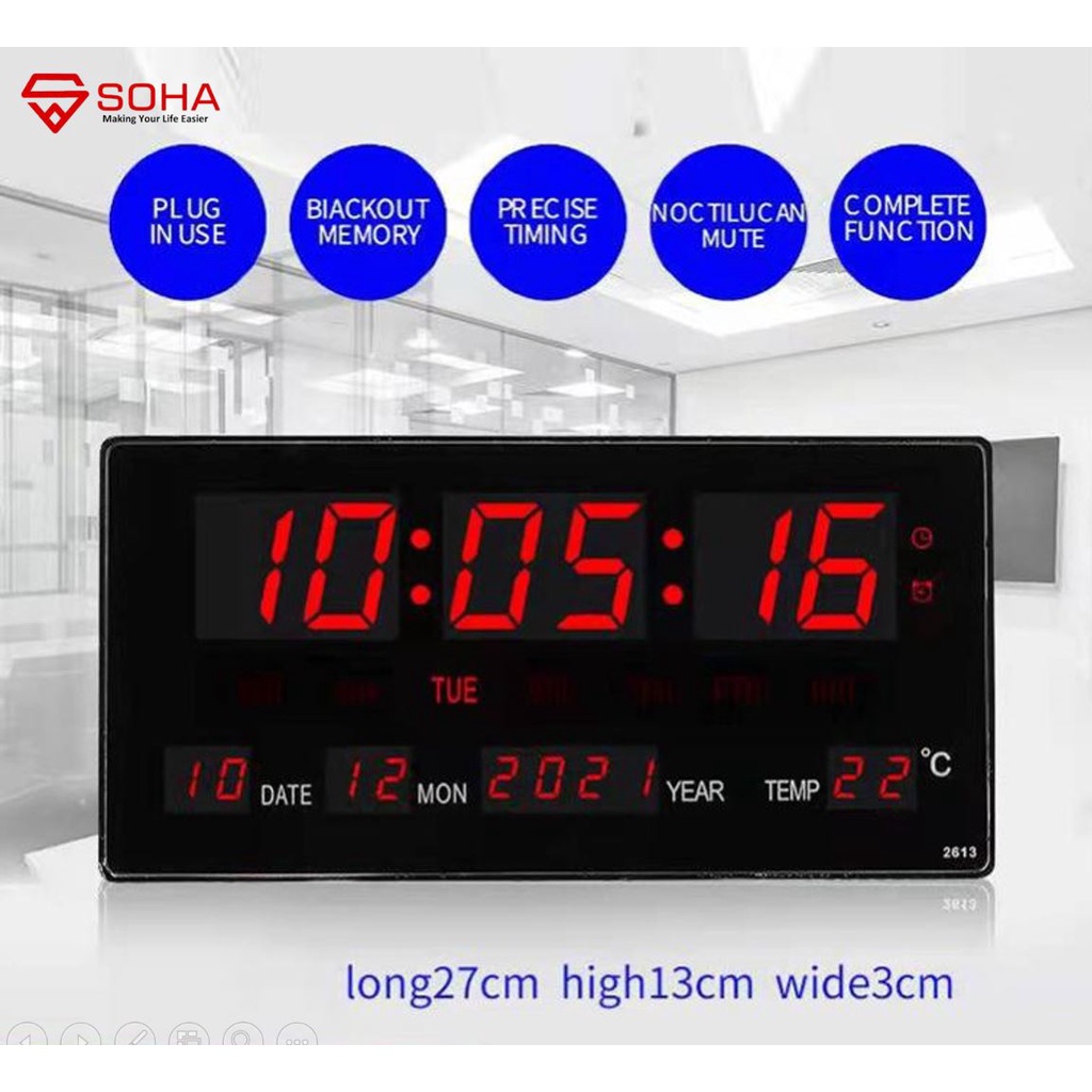 Jual JD-2613 LED Jam Digital LED Clock Dinding / Meja Fitur Kalender ...
