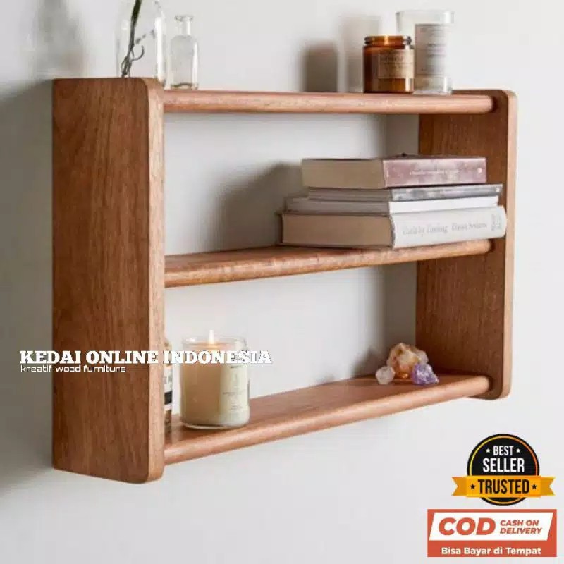 Jual Rak Buku Kayu Tempel Dinding Minimalis Susun Tingkat Modern Murah ...