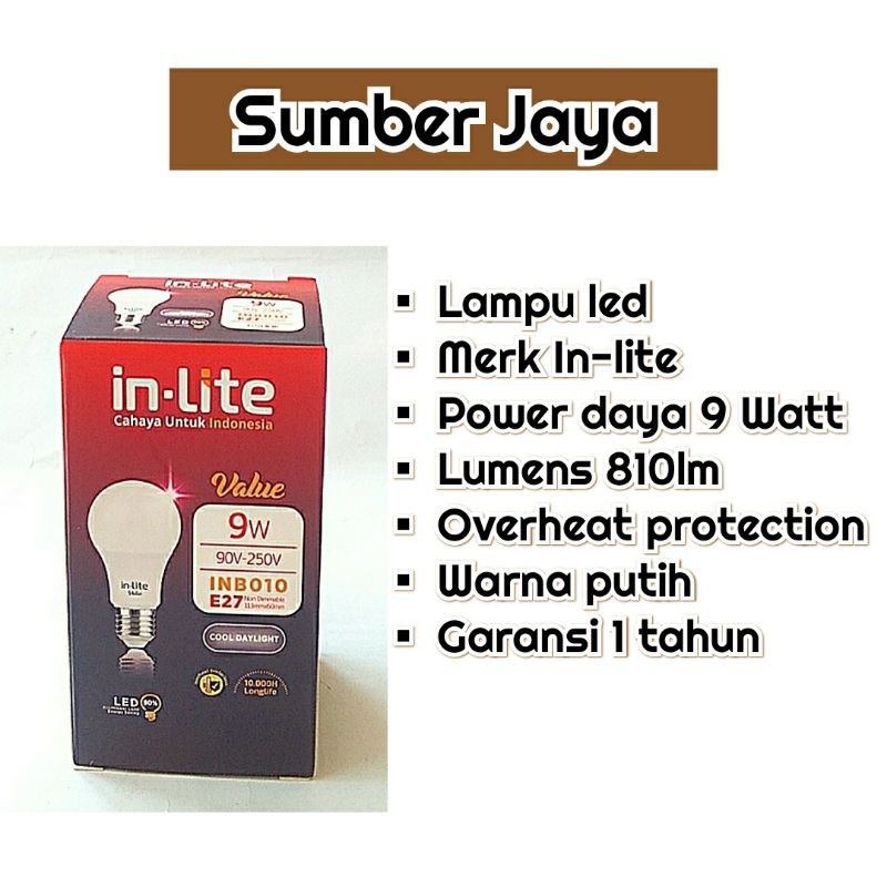 Jual LAMPU LED MURAH BERGARANSI INLITE 9 WATT | Shopee Indonesia