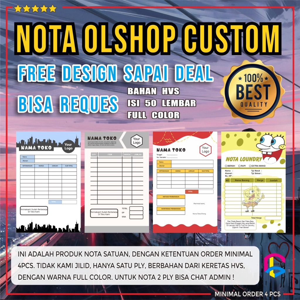 Jual Nota Custom / Nota Olshop / Nota Laundry / Nota 1 Ply / Notesa ...