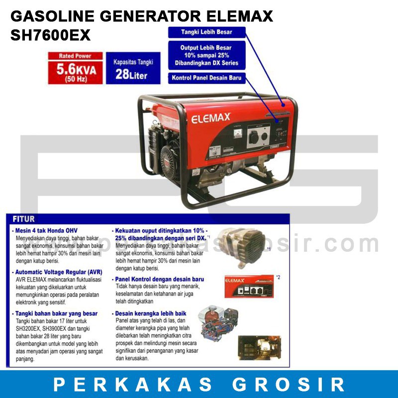 Jual Gasoline Generator SH 7600EX ELEMAX Mesin Genset SH7600EX ELEMAX ...