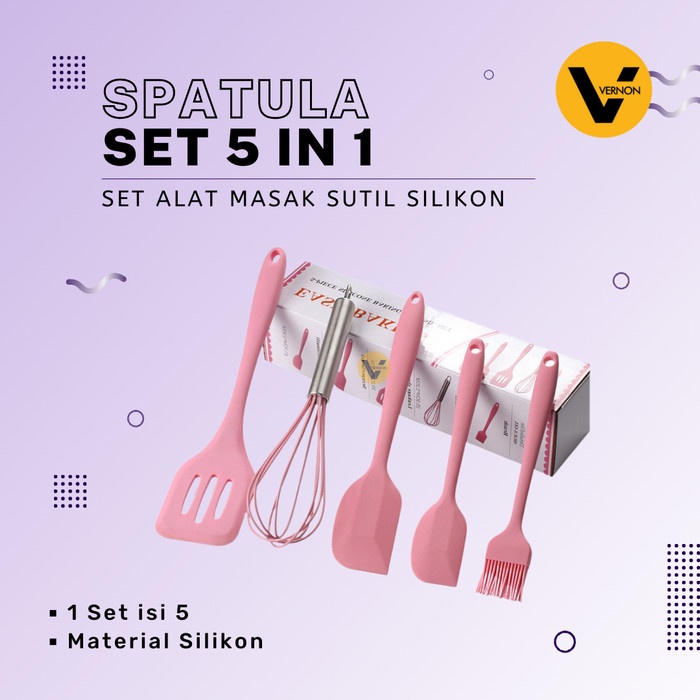 Jual Set Alat Masak Spatula 5 IN 1 Silikon Sutil Kitchen Set 5 PCS ...