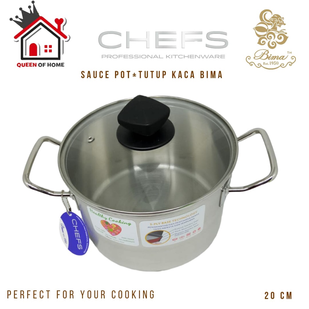 Jual Bima Chefs Sauce Pot 20cm 4Liter 3-Ply Stainless Steel 304 Panci ...