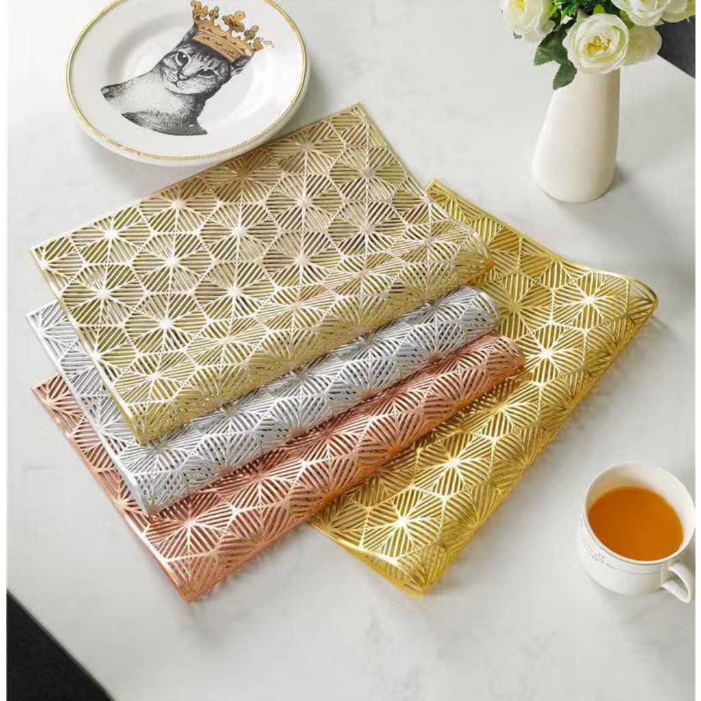 Jual Dining Placemat Hexagon Pattern Gold PVC / Taplak Meja / Alas ...