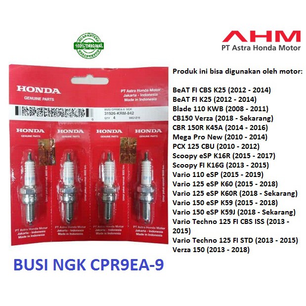 Jual BUSI NGK CPR9EA-9 HONDA BEAT SCOOPY SPACY PCX VARIO 110 125 150 FI ...