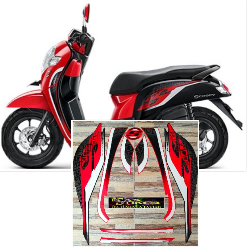 Jual striping original Honda Scoopy Sporty merah hitam tahun 2019 ...