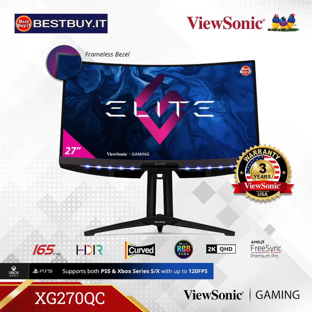 Jual Monitor Gaming 27" ViewSonic Elite XG270QC 165Hz 1ms Curved 2K QHD ...