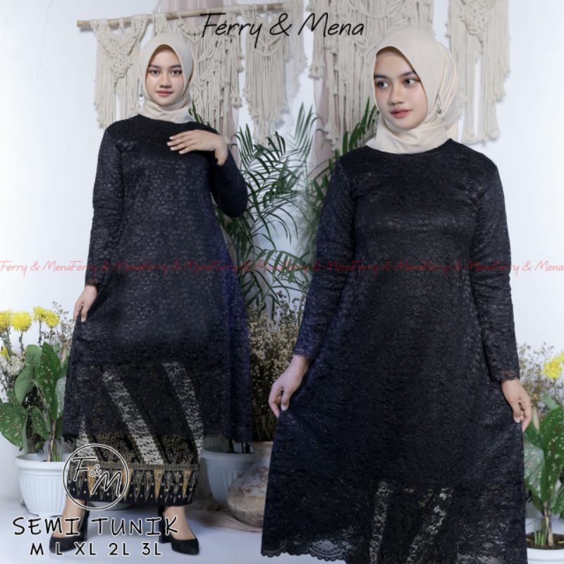 Jual JUMBO - SET KEBAYA TUNIK BROKAT MIX ROK PLISKET JUMBO / HIJAU ...