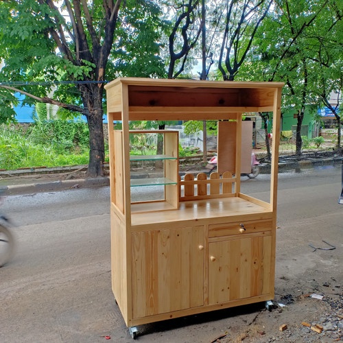 Jual Gerobak Jualan Stand Booth Kayu Jati Belanda Full free papan menu ...