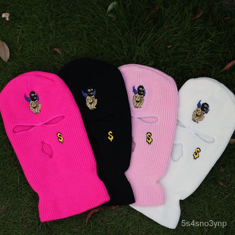 Jual Dollar sign color Embroidery Three-hole Balaclava Knit Hat Army ...
