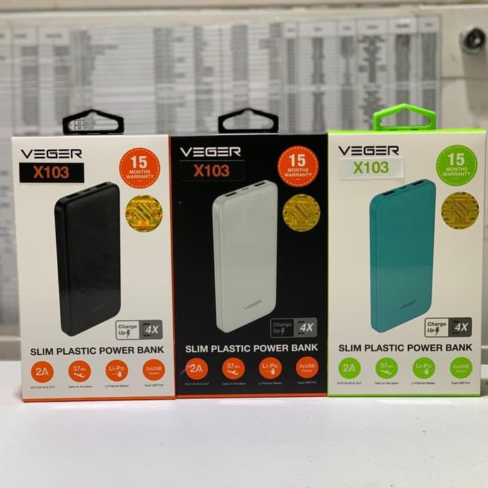 Jual POWER BANK POWERBANK VEGER X103 10000 mAh Ultimate Slim Dual Usb ...