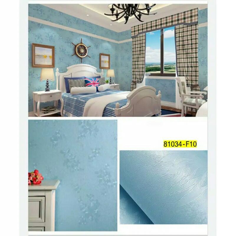 Jual Wallpaper Dinding motif Embos Biru Ukuran 45 cm x 10 meter / 9,5 meter | Shopee Indonesia