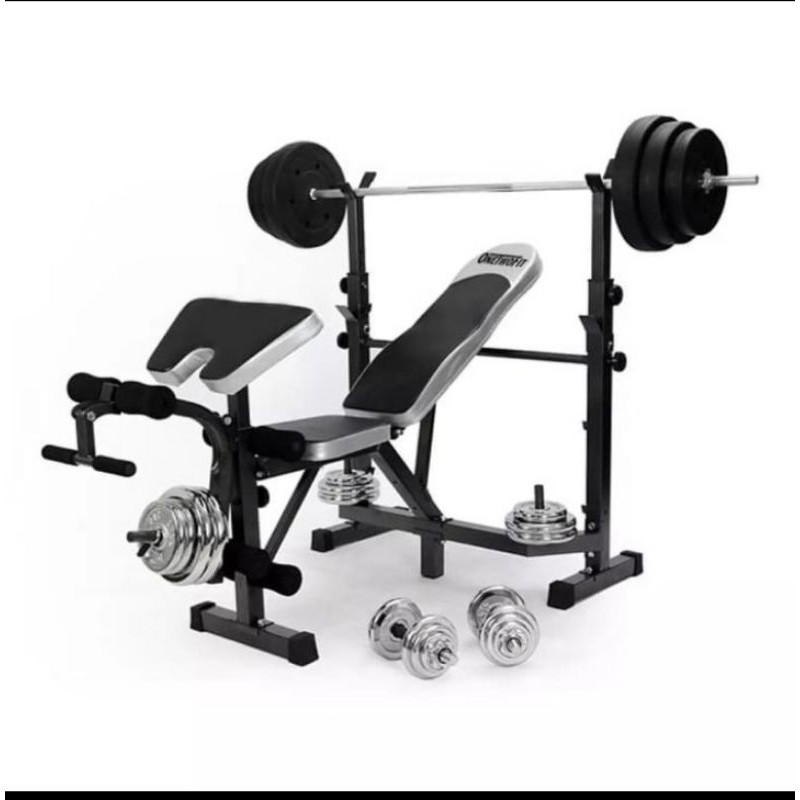 Jual ALAT FITNES BENCH PRESS + STIK + BEBAN 40 KG | Shopee Indonesia
