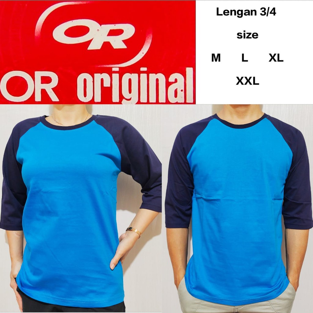 Jual Kaos polos reglan biru turkis lengan biru navy 3/4 M L XL XXL ...