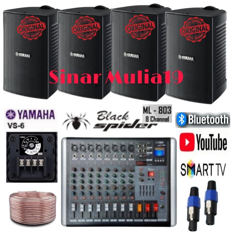 Jual Paket Sound System YAMAHA Speaker 6 Unit VS6 ( 6 inch ) Power Mixer Black Spider 8 Channel ...