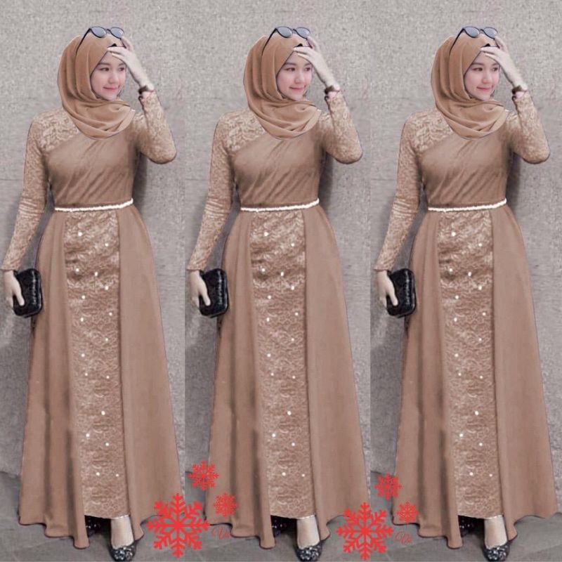 Jual BAJU GAMIS MAXY MAXI JERSEY DRESS BRUKAT BROKAT LENGAN TANGAN PANJANG IMPORT PREMIUM UNTUK ...