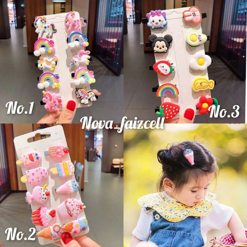 Jual 1 set ( isi 10pcs ) Jepit Rambut anak Ice Cream / Unicorn / Mix ...