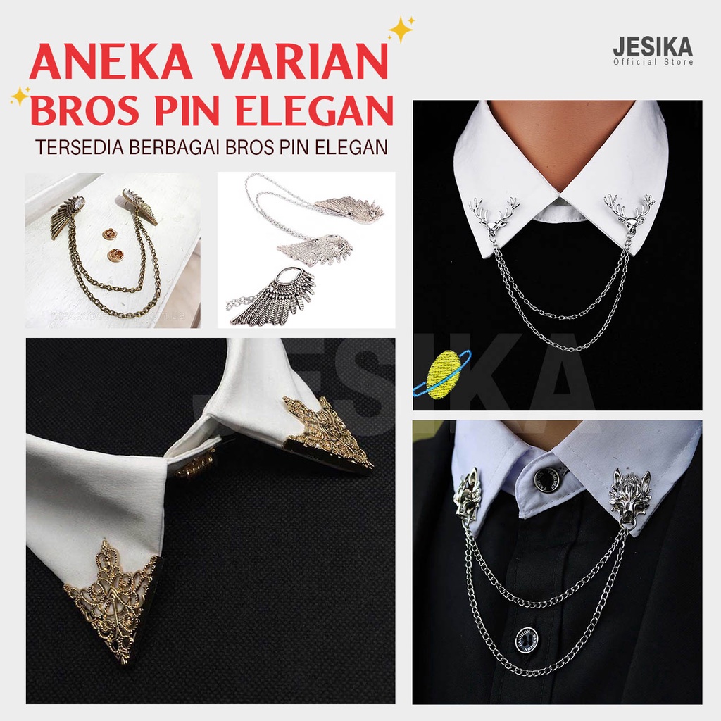 Jual Bros kerah pin enamel motif sayap rusa aksesoris leher baju kemeja ...