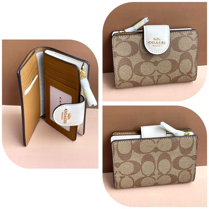 Jual Coach C0082 medium corner wallet signature khaki chalk | Shopee ...