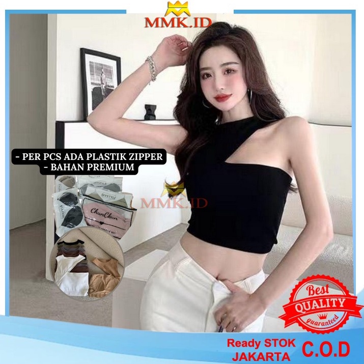 Jual Tanktop Asimetris One Shoulder Atasan Wanita Crop Korean Look Terbaru | Shopee Indonesia