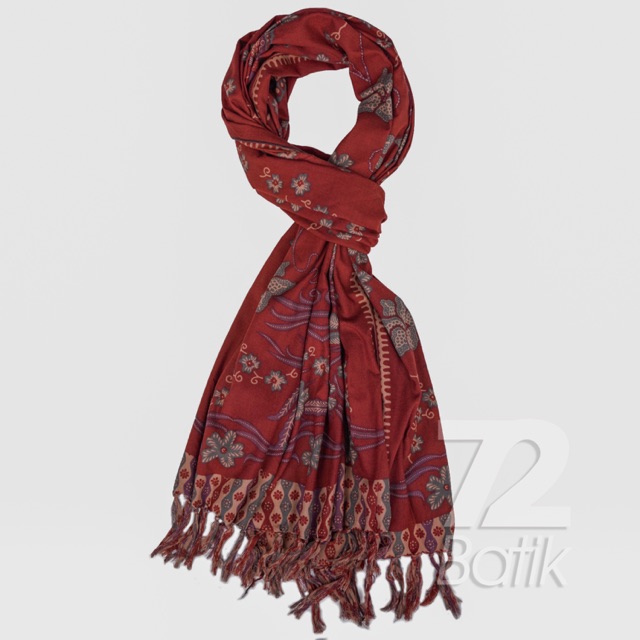 Jual SYAL BATIK SCARFT PREMIUM SELENDANG MOTIF ANGSA KUPU KUPU MERAH ...