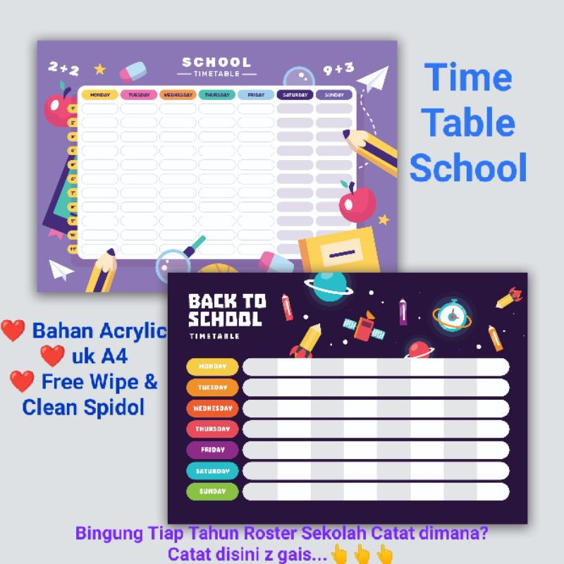 Jual CUSTOM SCHOOL TIME TABLE ACRYLIC (ROSTER SEKOLAH) | Shopee Indonesia