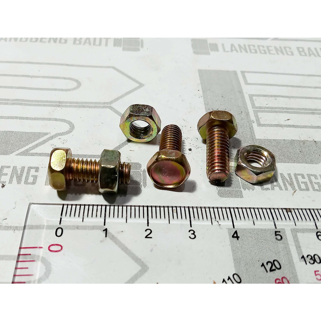 Jual Baut Mur M6 x 15 Kuning / Baut Kunci 10 Panjang 1,5cm BMK M6x15 | Shopee Indonesia