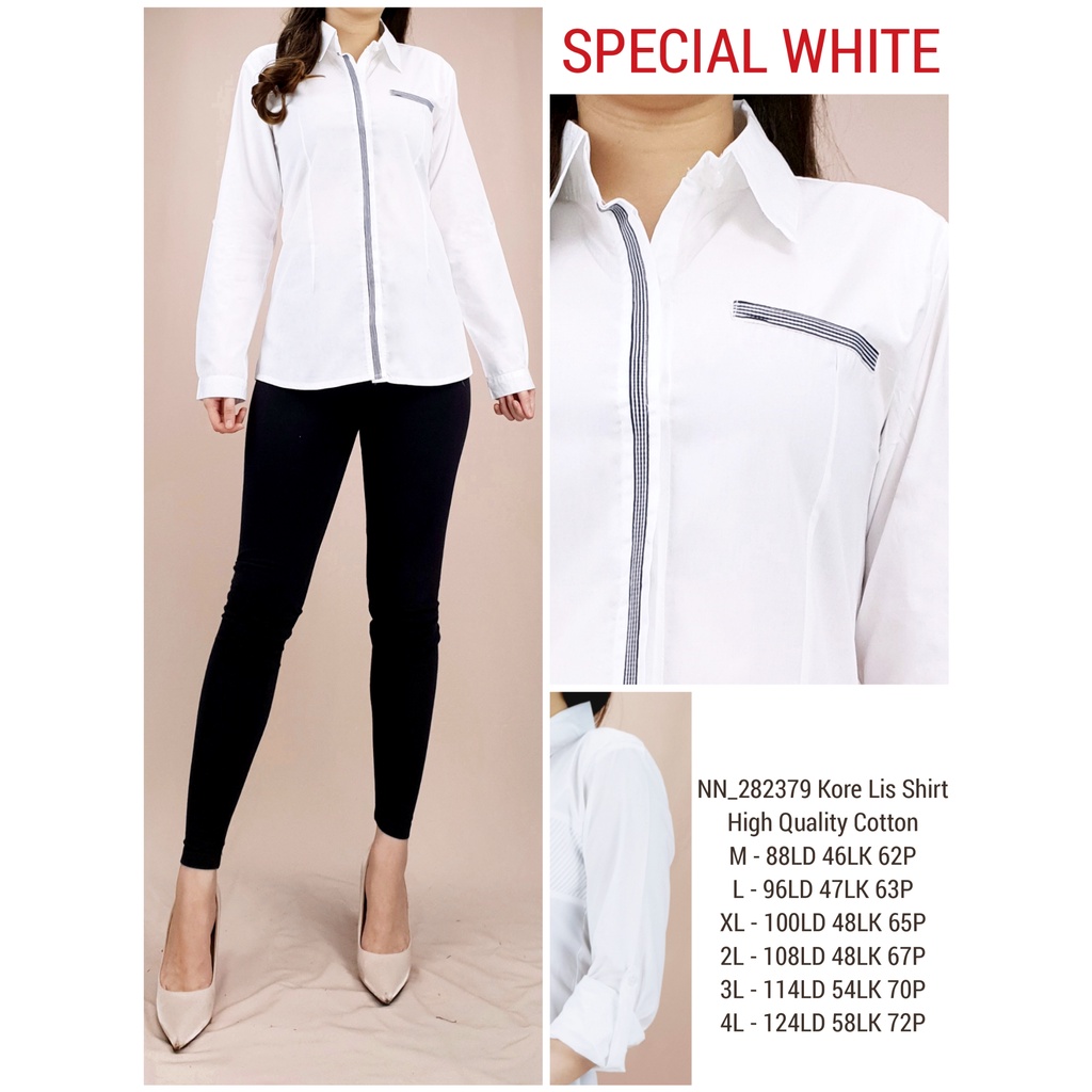 Jual NONOSTE - Kore Long-Sleeve Shirt | Kemeja Putih Katun Lis Tangan Panjang Size M L XL 2L 3L ...