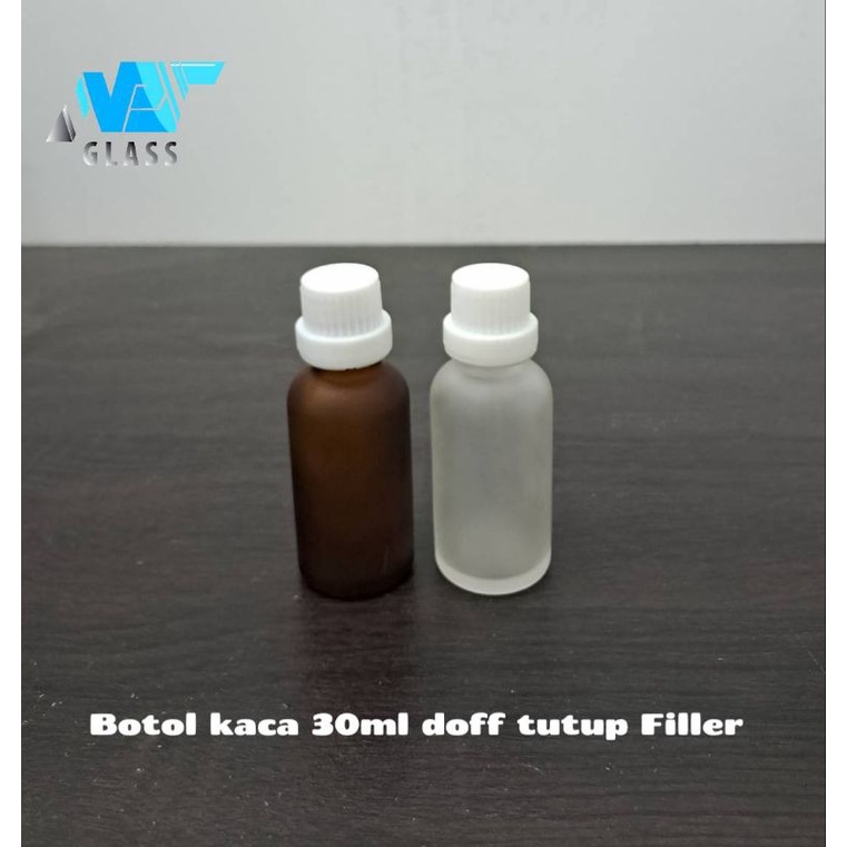 Jual botol kaca 30ml doff tutup filler putih / botol essential oil 30ml ...