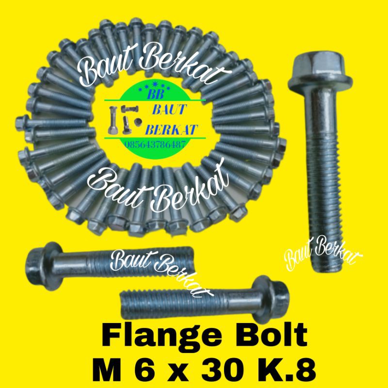 Jual ISI 100 PCS flange bolt 6x30 kunci 8 putih baut topi 6x30 baut ...