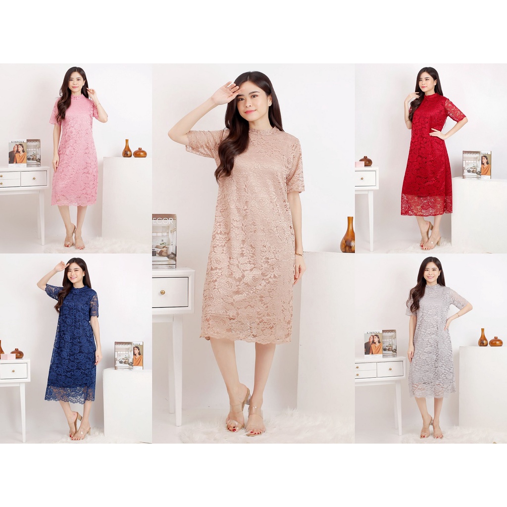 Jual (REALPIC) Casual Midi Dress Brukat Pesta LOLI / Dres Pesta Kondangan Ibadah Gereja | Shopee ...