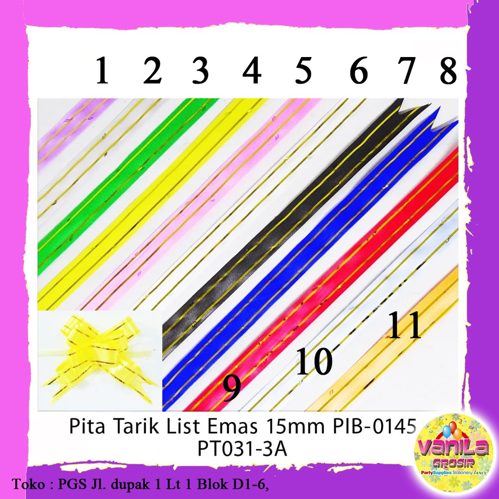 Jual (200Pcs) Pita tarik list emas 15MM, pita serut list emas, pita ...