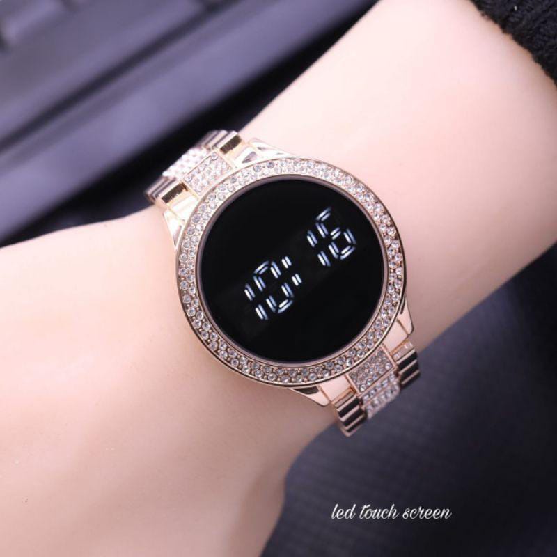 Jual Jam Tangan Wanita Kecil Cewek Diamond Rantai DIGITAL LED Touch ...